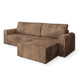 ECKSOFA VALTINO Beige Kordstoff mit Schlaffunktion