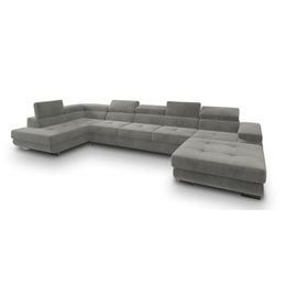 WOHNLANDSCHAFT TORIVA L-S Hellgrau Velours-Stoff mit Schlaffunktion