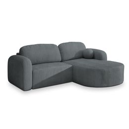ECKSOFA AMILIA P R-S Grau Kordstoff mit Schlaffunktion
