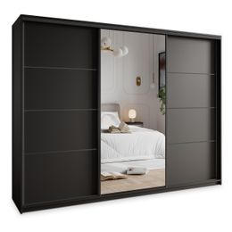 SCHWEBET&Uuml;RENSCHRANK VARO 270/205/60 cm 3-t&uuml;rig mit Spiegel Schwarz