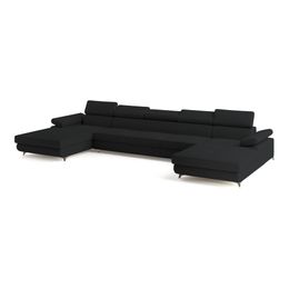 WOHNLANDSCHAFT VIVENTE Schwarz Boucle-Stoff mit Schlaffunktion