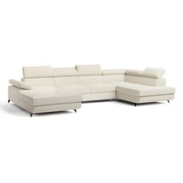 WOHNLANDSCHAFT RUBANO R-S Creme Boucle-Stoff mit Schlaffunktion