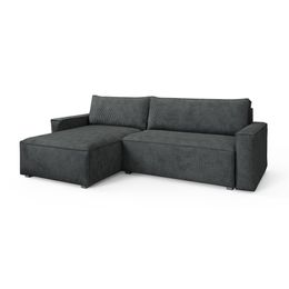 ECKSOFA BESMIR Graphitfarben Kordstoff mit Schlaffunktion