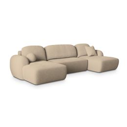 WOHNLANDSCHAFT SAVONA N Creme Boucle-Stoff mit Schlaffunktion