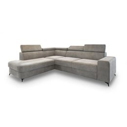 ECKSOFA ALVORO L-S Hellgrau Velours-Stoff mit Schlaffunktion