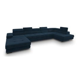 WOHNLANDSCHAFT TORIVA R-S Blau Velours-Stoff mit Schlaffunktion