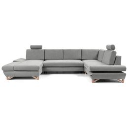 WOHNLANDSCHAFT CASA IV R-S Grau Pl&uuml;sch-Stoff mit Schlaffunktion