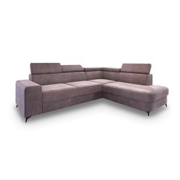 ECKSOFA ALVORO R-S Lila Velours-Stoff mit Schlaffunktion