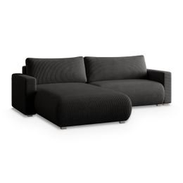 ECKSOFA TURIN P Schwarz Kordstoff mit Schlaffunktion