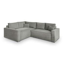 ECKSOFA ERONIS L-S Hellgrau Velours-Stoff mit Schlaffunktion