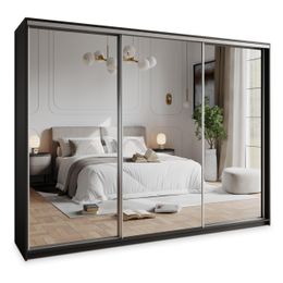 SCHWEBET&Uuml;RENSCHRANK RIEN 270/205/60 cm 3-t&uuml;rig mit Spiegel Schwarz