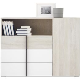 KOMMODE BERGAMO 120/90/40cm mit 3 Schubladen 1 T&uuml;ren Eichefarben