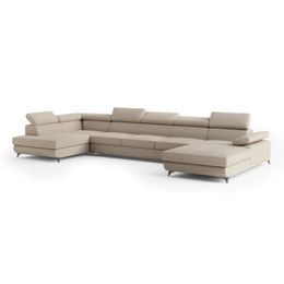 WOHNLANDSCHAFT MONTIVA Beige Boucle-Stoff mit Schlaffunktion