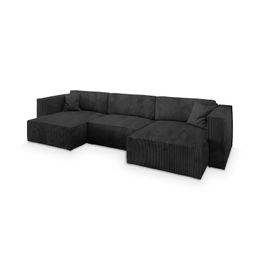 WOHNLANDSCHAFT SARMO P Schwarz Kordstoff mit Schlaffunktion