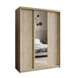 SCHWEBET&Uuml;RENSCHRANK VARO 150/205/60 cm 3-t&uuml;rig mit Spiegel Sonoma Eiche