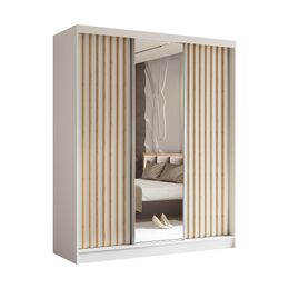 SCHWEBET&Uuml;RENSCHRANK LAMELLO 180/216/61 cm 3-t&uuml;rig mit Spiegel Wei&szlig;