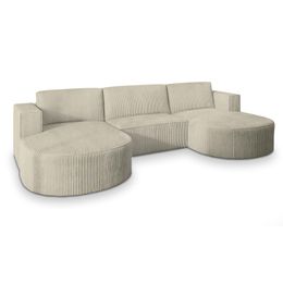 WOHNLANDSCHAFT VEZZO P Creme Kordstoff mit Schlaffunktion