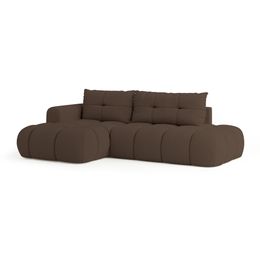 ECKSOFA FLUMA L-S Braun Boucle-Stoff mit Schlaffunktion