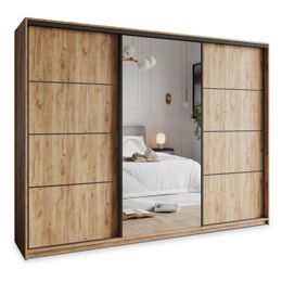 SCHWEBET&Uuml;RENSCHRANK VARO 270/205/60 cm 3-t&uuml;rig mit Spiegel Orange