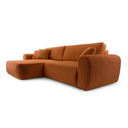 ECKSOFA VIVA Orange Kordstoff mit Schlaffunktion