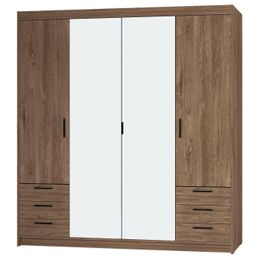 DREHT&Uuml;RENSCHRANK ELENORA 176,3/190,5/53cm 4-t&uuml;rig mit Spiegel Braun