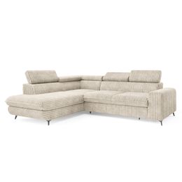 ECKSOFA VELISS Creme Kordstoff mit Schlaffunktion