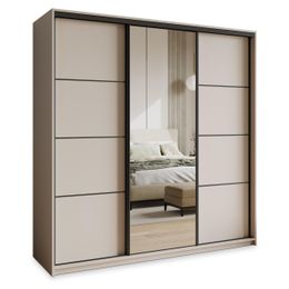 SCHWEBET&Uuml;RENSCHRANK VARO 180/205/60 cm 3-t&uuml;rig mit Spiegel und Schubladen Kaschmir