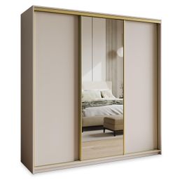SCHWEBET&Uuml;RENSCHRANK TAVI 200/205/60 cm 3-t&uuml;rig mit Spiegel Kaschmir