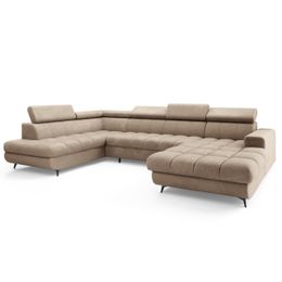 WOHNLANDSCHAFT CORENO Beige Boucle-Stoff mit Schlaffunktion