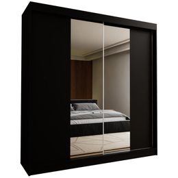 SCHWEBET&Uuml;RENSCHRANK LUCENZA 200/216/61 cm 2-t&uuml;rig mit Spiegel Schwarz
