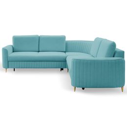 ECKSOFA VELA R-S Gr&uuml;n Velours-Stoff mit Schlaffunktion
