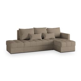 ECKSOFA LUMARI R-S Braun Pl&uuml;sch-Stoff mit Schlaffunktion