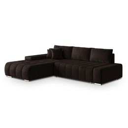 ECKSOFA ALESE L-S Braun Velours-Stoff mit Schlaffunktion