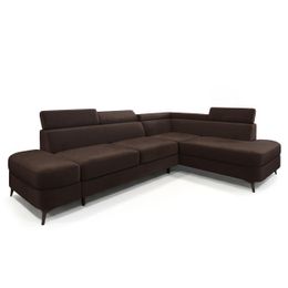ECKSOFA AVISE M R-S Braun Velours-Stoff mit Schlaffunktion