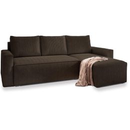 ECKSOFA POTARO Braun Kordstoff mit Schlaffunktion