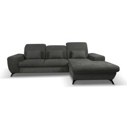 ECKSOFA LUCE R-S Grau Pl&uuml;sch-Stoff mit Schlaffunktion