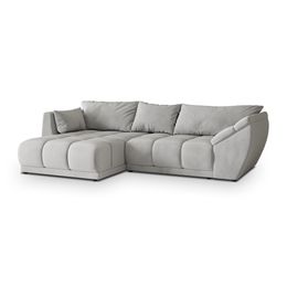 ECKSOFA ORENTI L-S Hellgrau Velours-Stoff mit Schlaffunktion