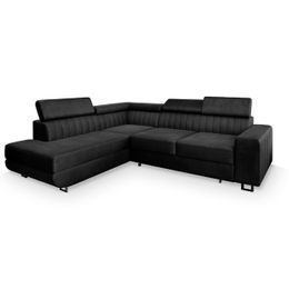 ECKSOFA NOLA L-S Schwarz Velours-Stoff mit Schlaffunktion