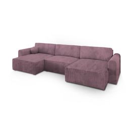 WOHNLANDSCHAFT FENTO P Lila Kordstoff mit Schlaffunktion