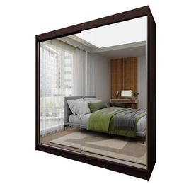 SCHWEBET&Uuml;RENSCHRANK BELLINA 200/216/61 cm 2-t&uuml;rig mit Spiegel Wengefarben