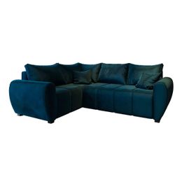 ECKSOFA MADISON L L-S Blau Pl&uuml;sch-Stoff mit Schlaffunktion