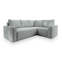 ECKSOFA ESTANO R-S Hellgrau Kordstoff mit Schlaffunktion