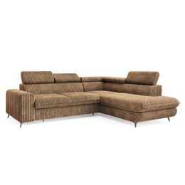 ECKSOFA VELISS Beige Kordstoff mit Schlaffunktion