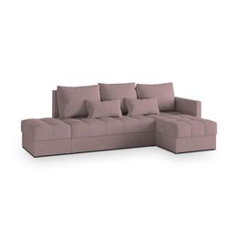 ECKSOFA LUMARI R-S Rosa Pl&uuml;sch-Stoff mit Schlaffunktion