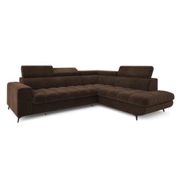 ECKSOFA MORIVA R-S Braun Velours-Stoff mit Schlaffunktion