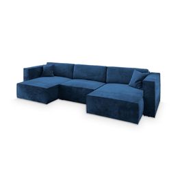 WOHNLANDSCHAFT SARMO M Blau Velours-Stoff mit Schlaffunktion