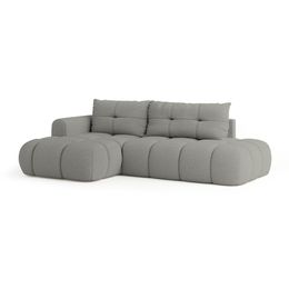 ECKSOFA FLUMA L-S Hellgrau Boucle-Stoff mit Schlaffunktion
