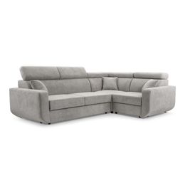 ECKSOFA RENO Grau Pl&uuml;sch-Stoff mit Schlaffunktion