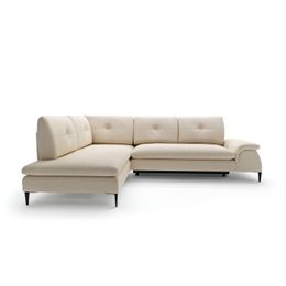 ECKSOFA BREZZA Beige Pl&uuml;sch-Stoff mit Schlaffunktion