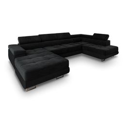 WOHNLANDSCHAFT CASONE R-S Schwarz Velours-Stoff mit Schlaffunktion